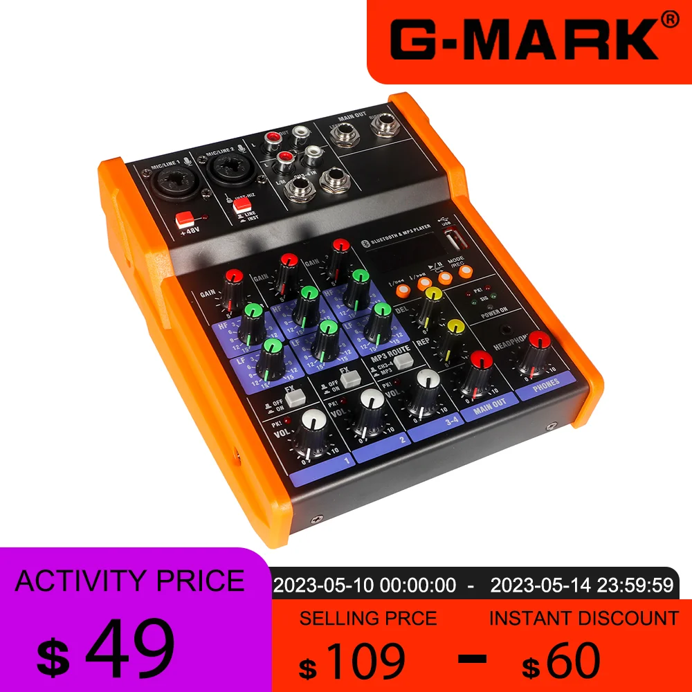 사운드 보드 믹서 G MARK PTM 4 블루투스 48V 팬텀 파워 믹싱 콘솔, 스튜디오 라이브 레코드 컴퓨터용 USB ...