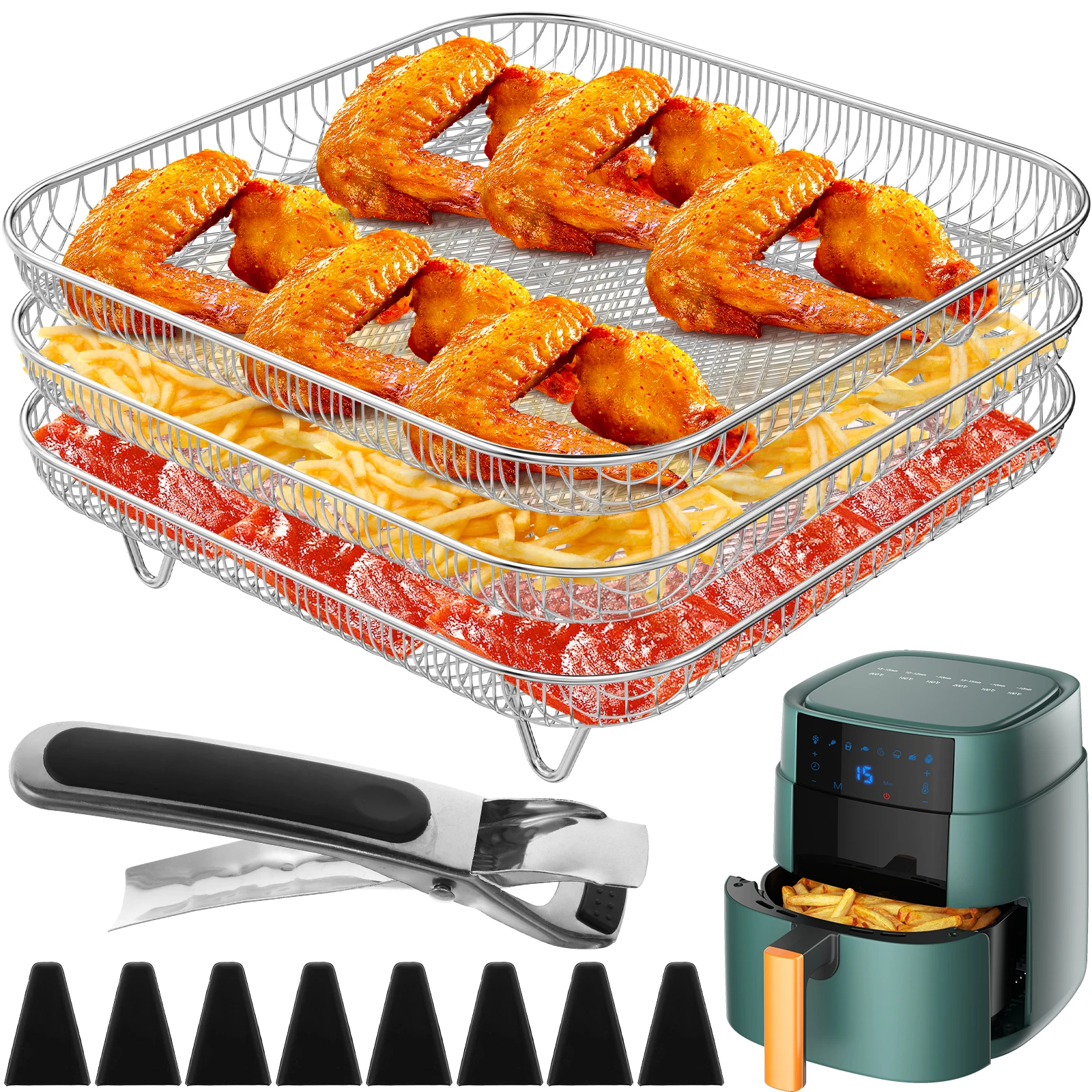 3Layer-Air-Fryer-Rack-Square-Air-Fryer-Grill-Rack-Stainless-Steel-Grill ...