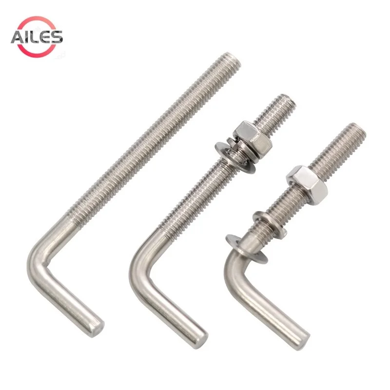 304 Stainless Steel L Shape Anchor Bolts with Nuts Washers Set M4 M5 M6 ...