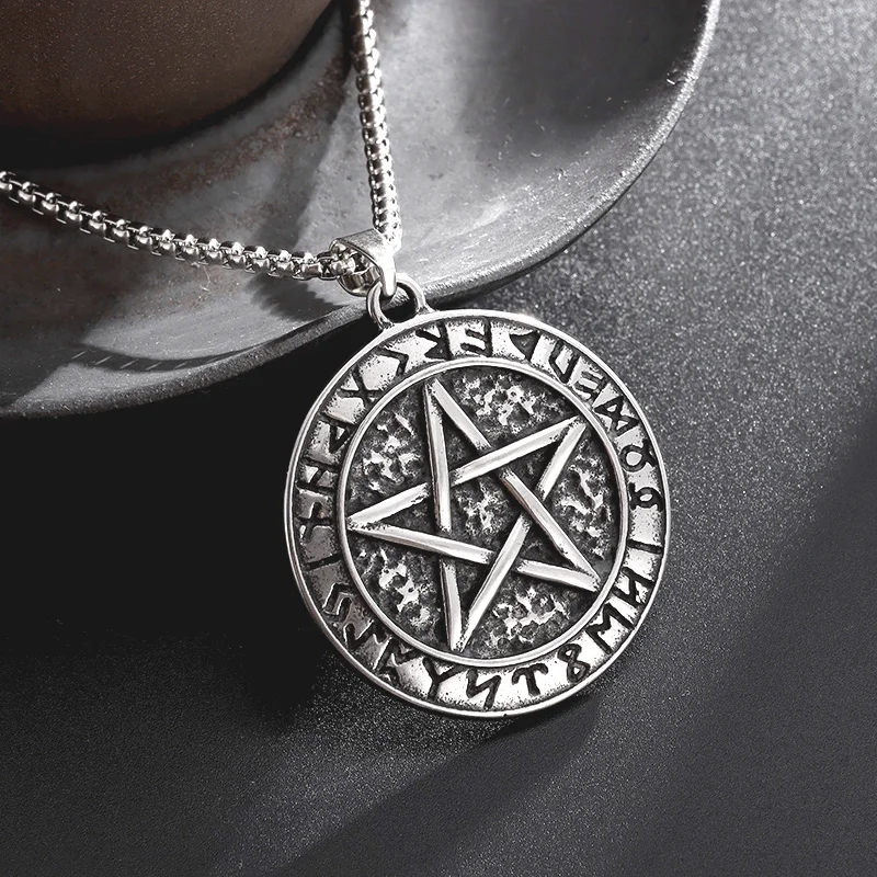 Stainless-Steel-Norse-Mythology-Viking-Pentagram-Rune-Pendant-Necklace ...
