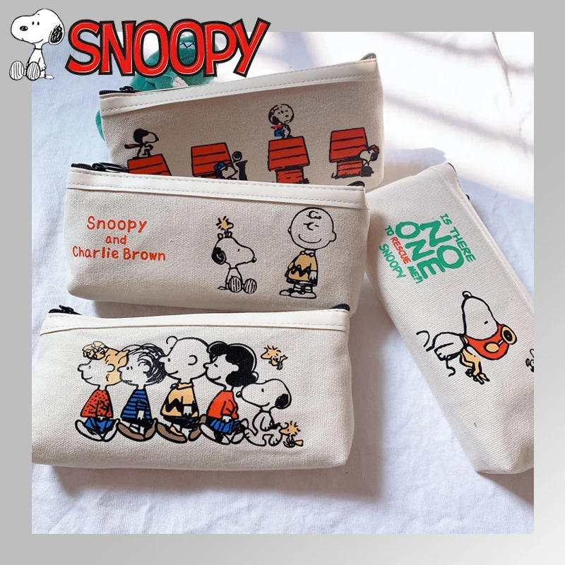 Snoopy-Canvas-Pencil-Case-Cartoon-Cute-Zipper-Stationery-Box-Large ...
