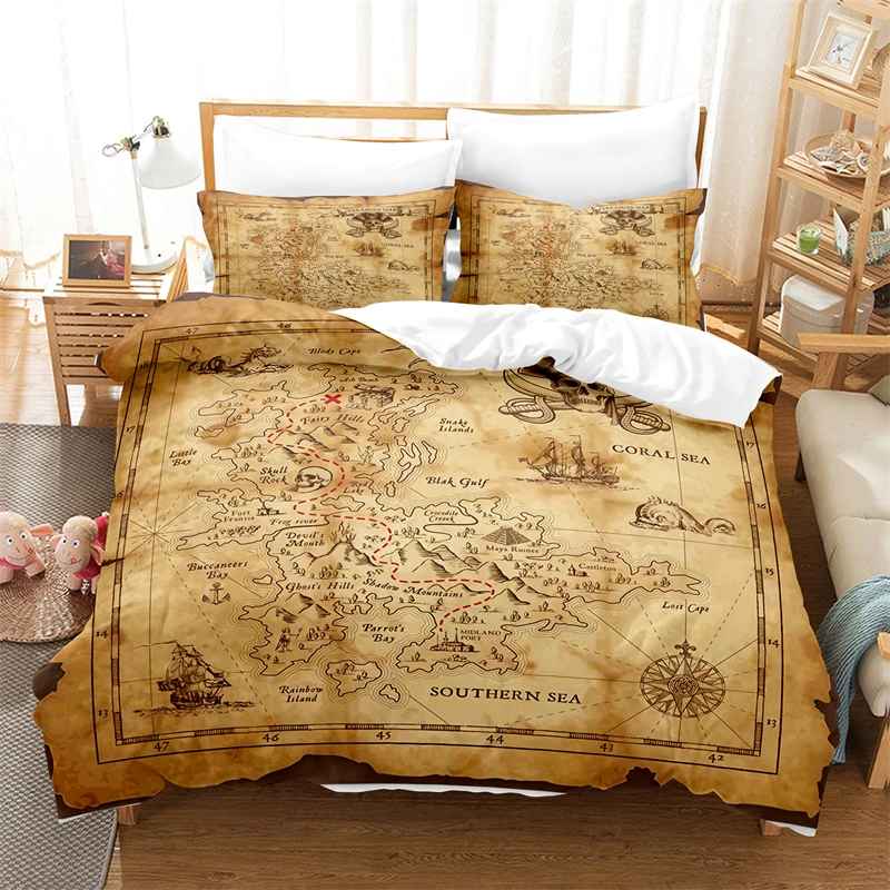 World Map,treasure Map Bedding Set Duvet Cover Set 3d Bedding Digital ...