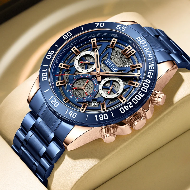 RUIGE-Men-s-Quartz-Watch-Luxury-Waterproof-Night-Glow-Stainless-Steel ...