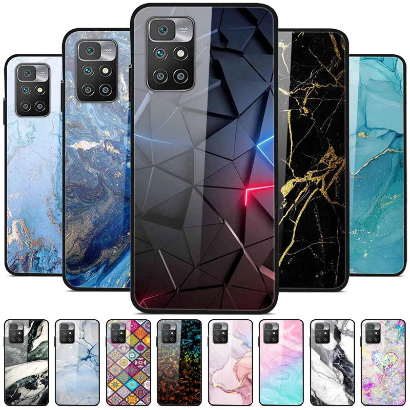 For Xiaomi Redmi 10 2022 Case Tempered Glass Hard PC Back Cover for ...
