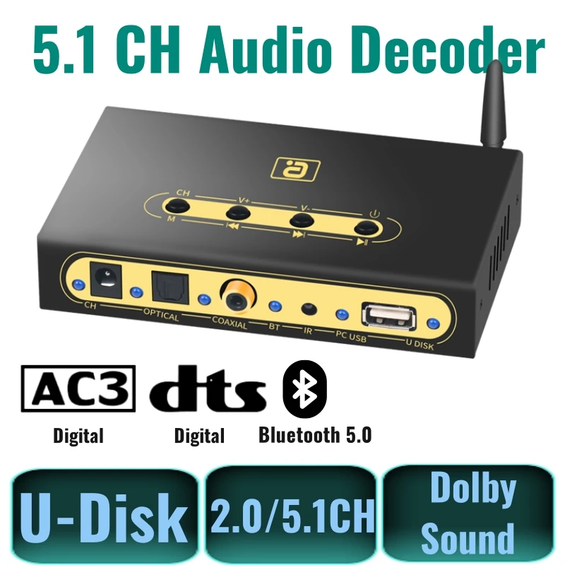 Decodificador 51 com receptor bluetooth para portátil/fone de ouvido dac conversor de áudio dts ...