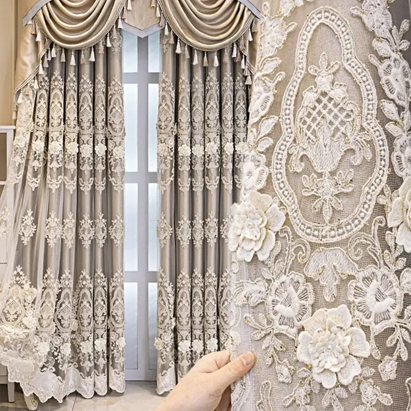 Pano-Europeu-de-Tule-Bordado-Dupla-Camada-Luxo-Cortina-Blackout-High ...