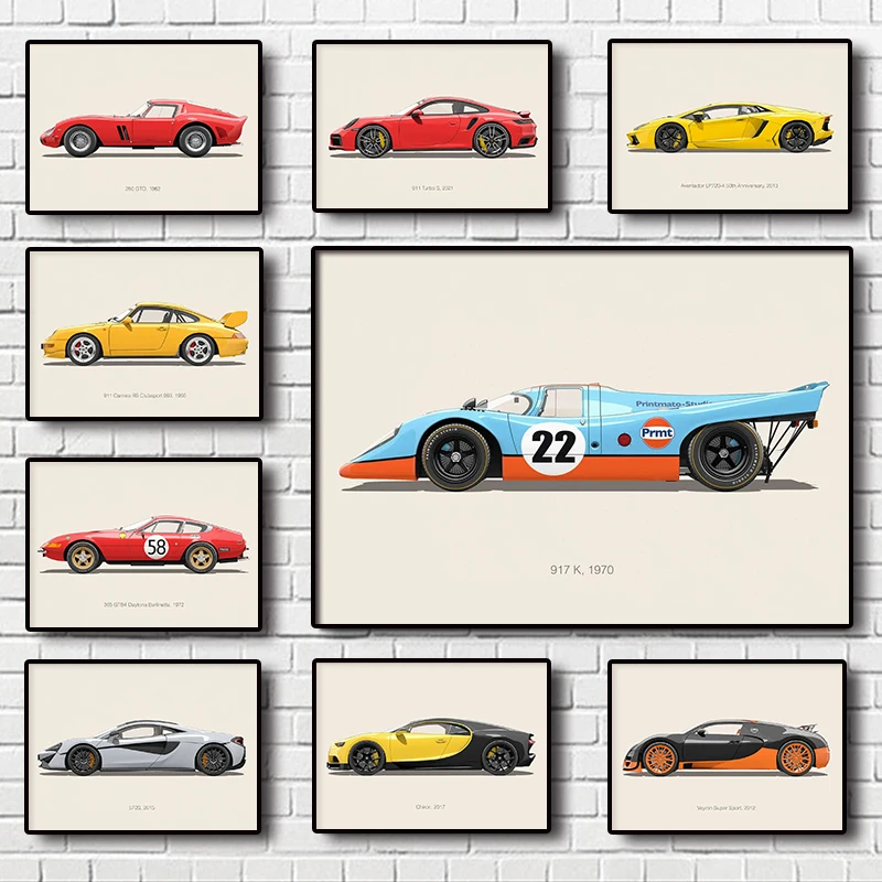 911 Turbo Retro Car Fleet Poster Kids Boys Posters Canvas Painting Wall ...