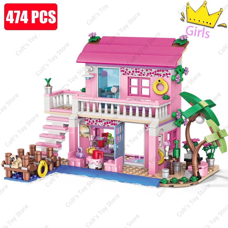 2024-Pink-Building-Blocks-Girl-s-Seaside-Villa-Friends-House-Classic ...