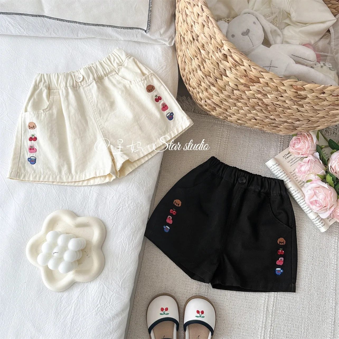 Baby-Girls-Shorts-Kids-Short-Pant-Toddler-Cartoon-Embroidery-Trousers ...