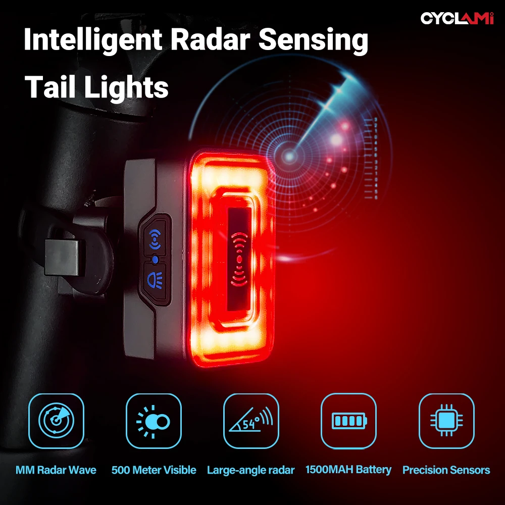 CYCLAMI-Bicycle-Intelligent-Radar-Tail-Light-Bike-Smart-Rear-Brake-Sensing-Lamp-Ebike-LED-New ...