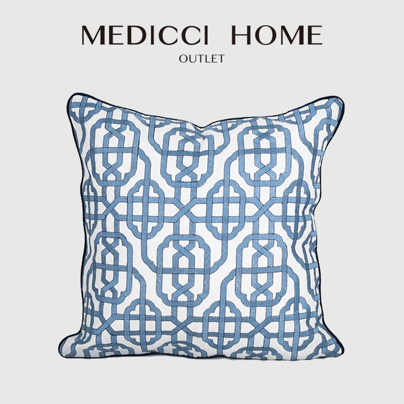 Medicci Home Luxury Pillow Covers Porcelain Indigo Blue And White Flat ...