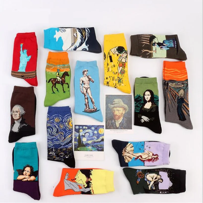 Fashion Art Cotton Crew Printed Socks Painting Pattern Women Harajuku ...