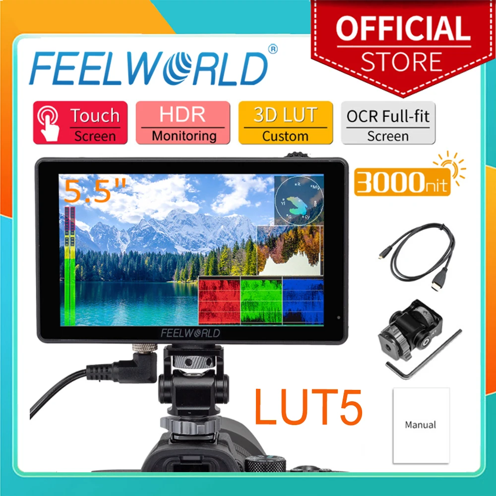 FEELWORLD Touch Screen Monitor LUT5 5.5 Inch 3000nit Ultra Bright DSLR ...