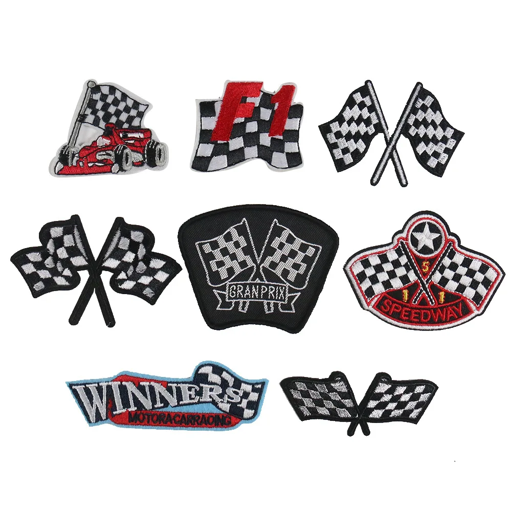 F1-Chequered-Flag-Embroidery-Patches-Racing-Motor-Winner-Badge-Gran ...