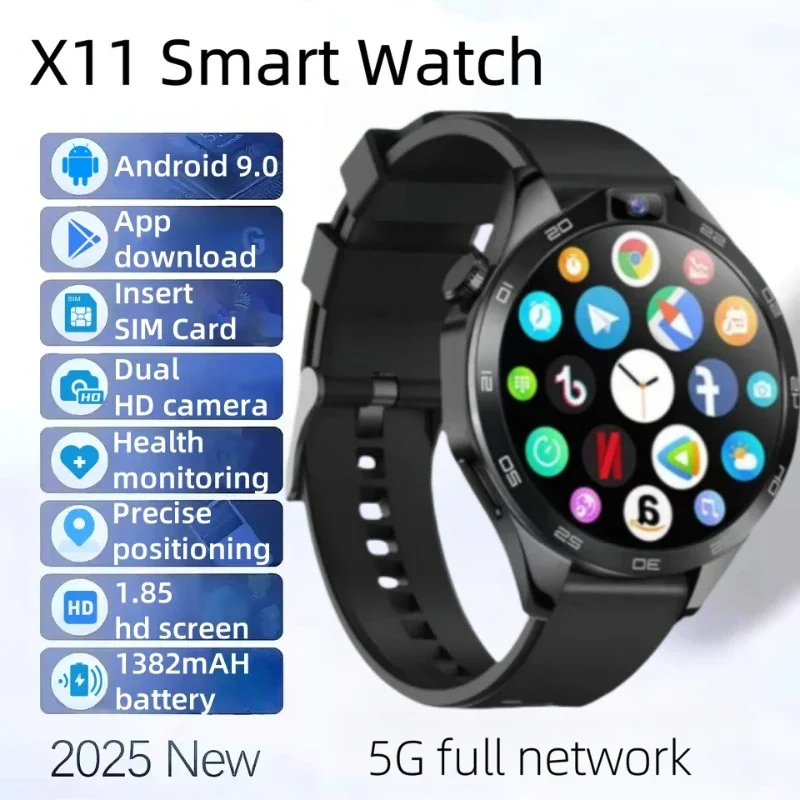 X11 4G Smartwatch for Men, 1.85" Screen, Android OS, 8GB+ 128GB, Dual ...