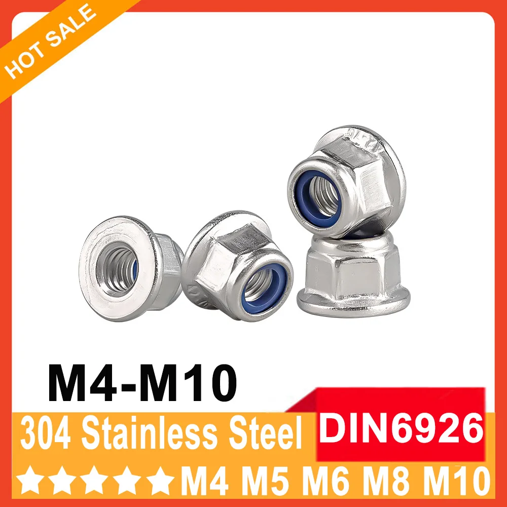 스테인리스 스틸 블루 나일론 플랜지 잠금 너트, DIN6926 A2, M4, M5, M6, M8, M10, SUS304| | - AliExpress