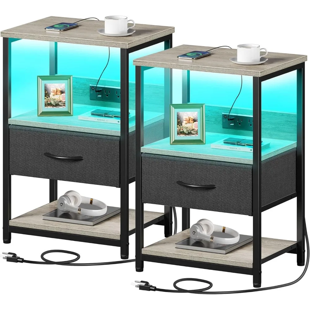 Seventable-Nightstand-Set-of-2-LED-Bedside-Tables-with-Charging-Station ...