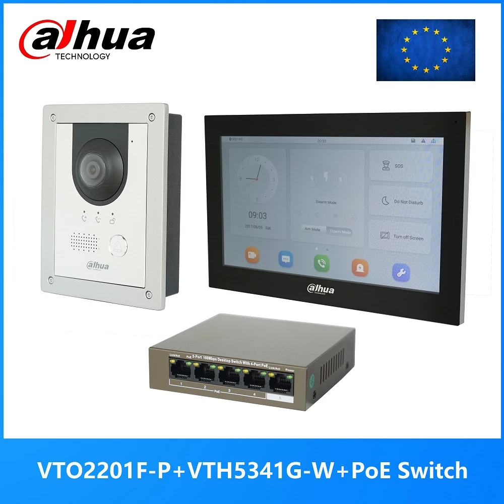 Dahua Multi-language Ip Video Intercom Kit,include Vto2201f-p & Vth5341g-w & Poe Switch , Sip ...
