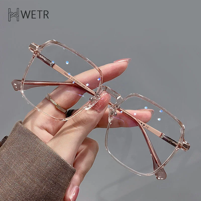 Fashion Square Anti Blue Light Glasses Ultra Light Transparent Metal ...