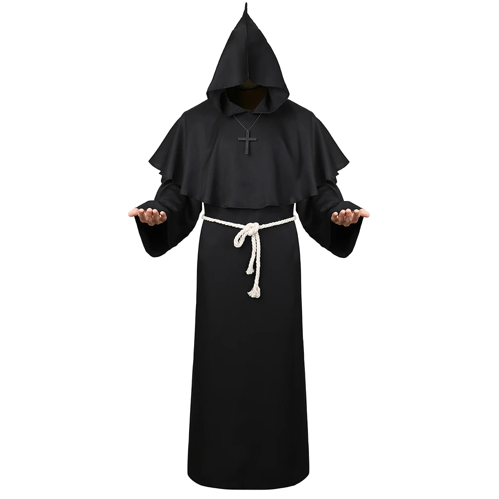 Monk-Costume-Medieval-Friar-Hooded-Cap-Cloak-Renaissance-Priest-Robe ...