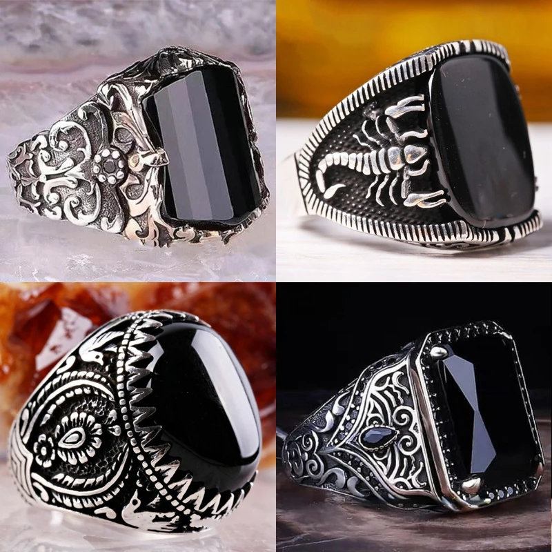 Anillo con gema negra para hombre, temperamento de moda, Material de ...