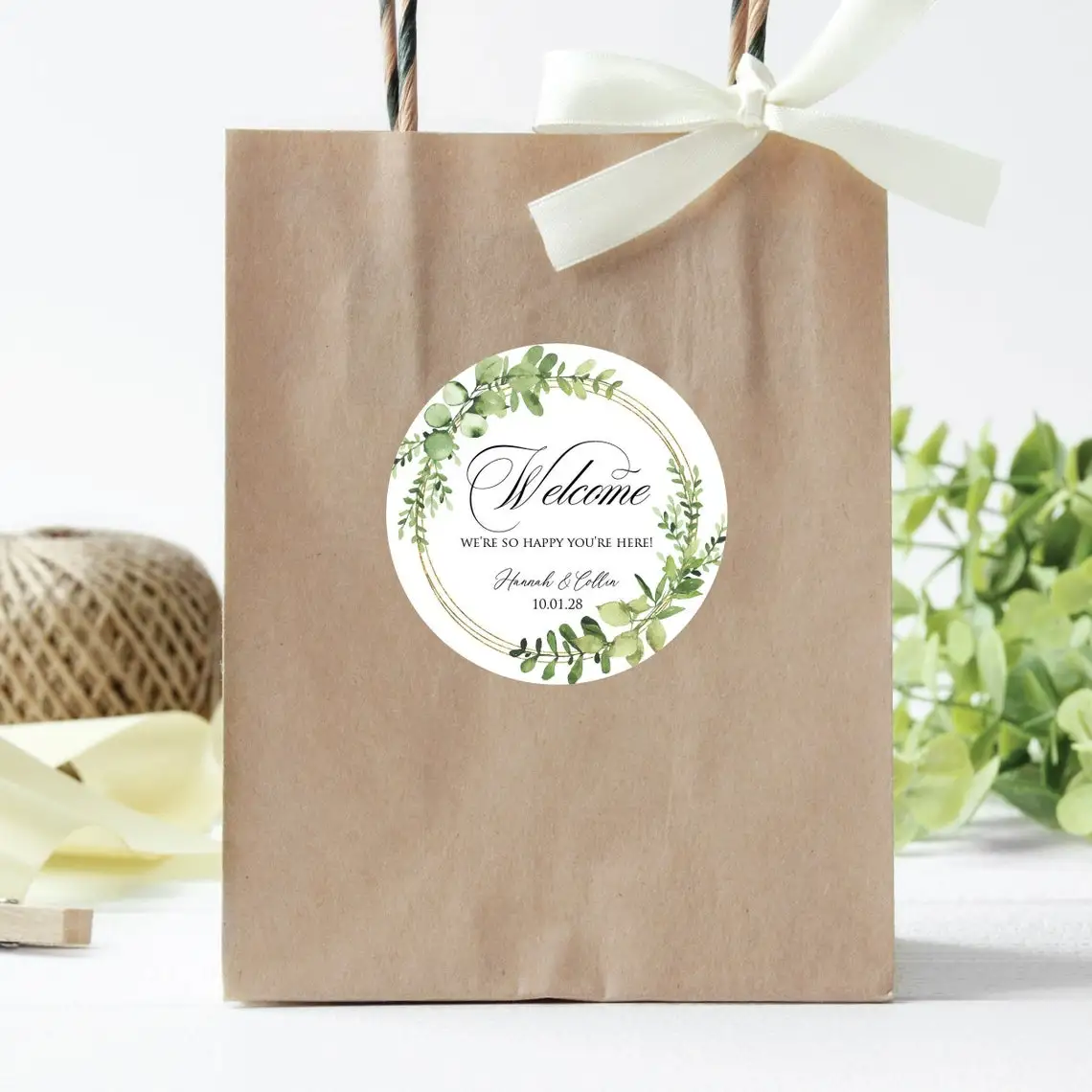 Wedding Welcome Stickers -Greenery, Bag Label, Favors Labels, Picture ...