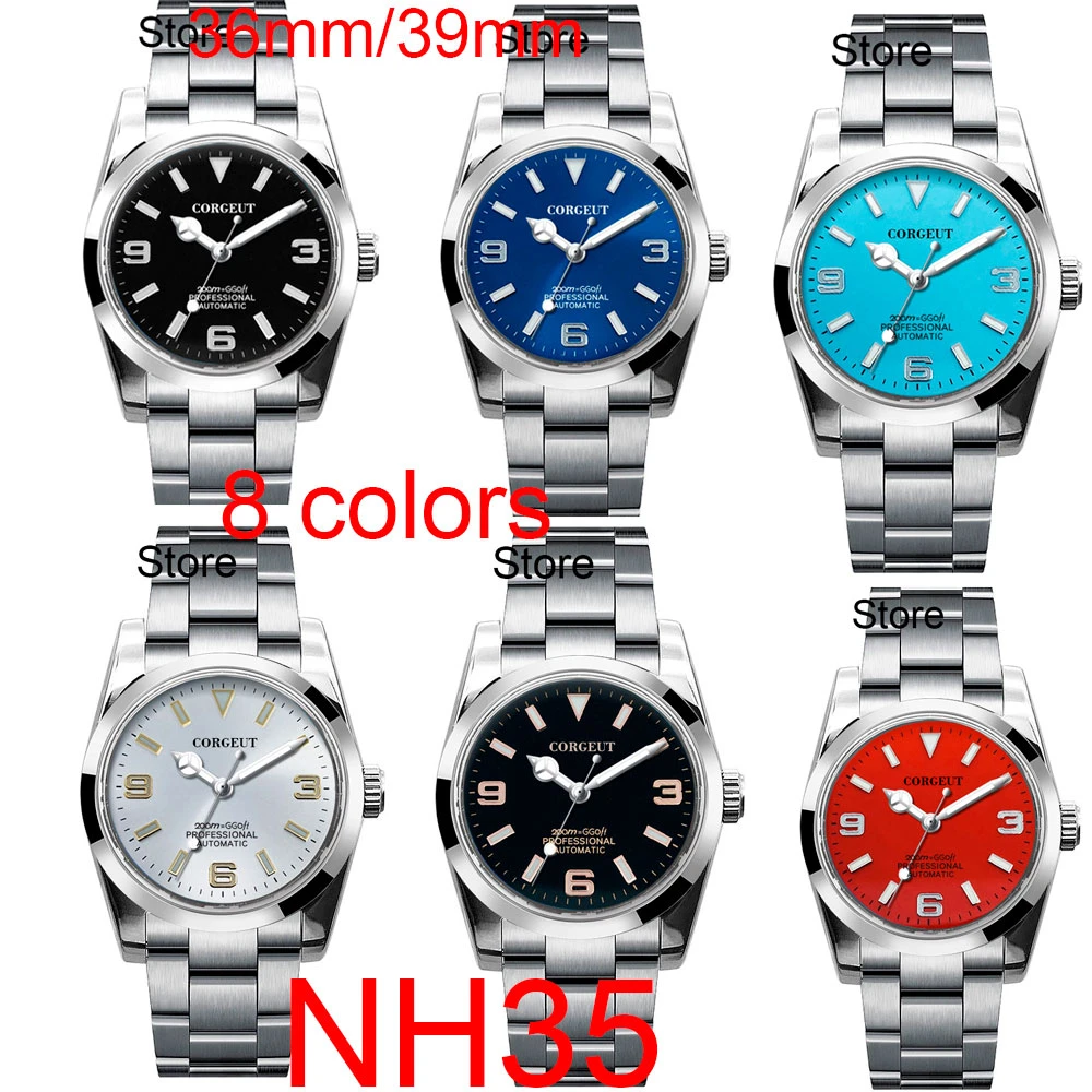 CORGEUT 36mm/39mm Polished Automatic Men Watch Oyster Bracelet NH35A MIYOTA 8215 Movement ...
