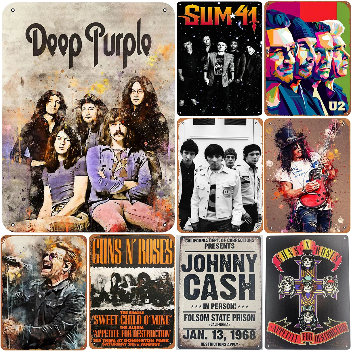 Rocking-Roll-Metal-Tin-Signs-Bands-Doop-Johnny-Purple-Roses-Wall-Art ...