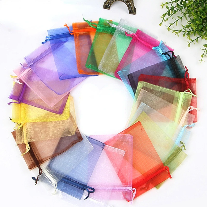 50Pcs/lot Organza Bag Jewelry Tulle Drawstring Bag For Wedding ...