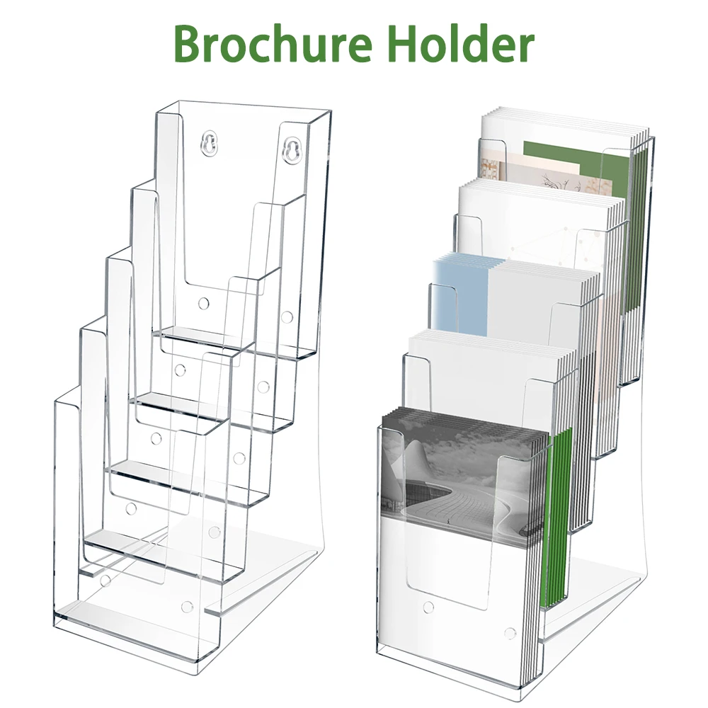 2Pcs Acrylic Brochure Holder 3/5 Tier Clear Literature Rack Flyer ...