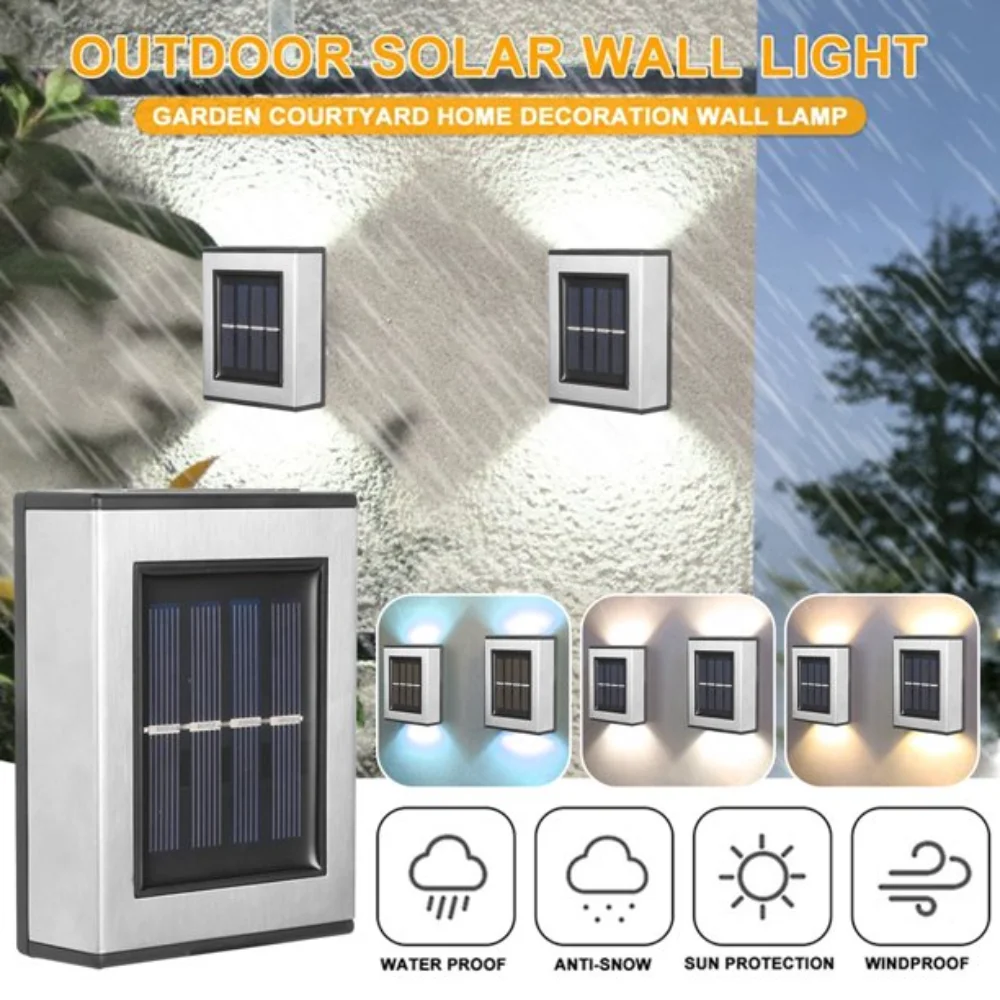 2 LED Solar Wall Lamp Outdoor Waterproof Solar Powered Light UP and ...