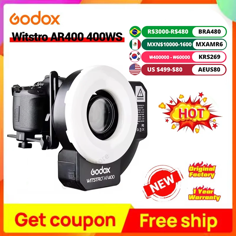 Godox-Witstro-AR400-400WS-Flash-Light-Speedlite-LED-Ring-Video-Light ...