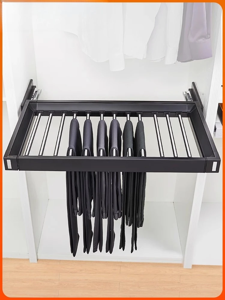 Telescopic Push-Pull Clothes Hanger Trousers Rack Damping Double-row ...