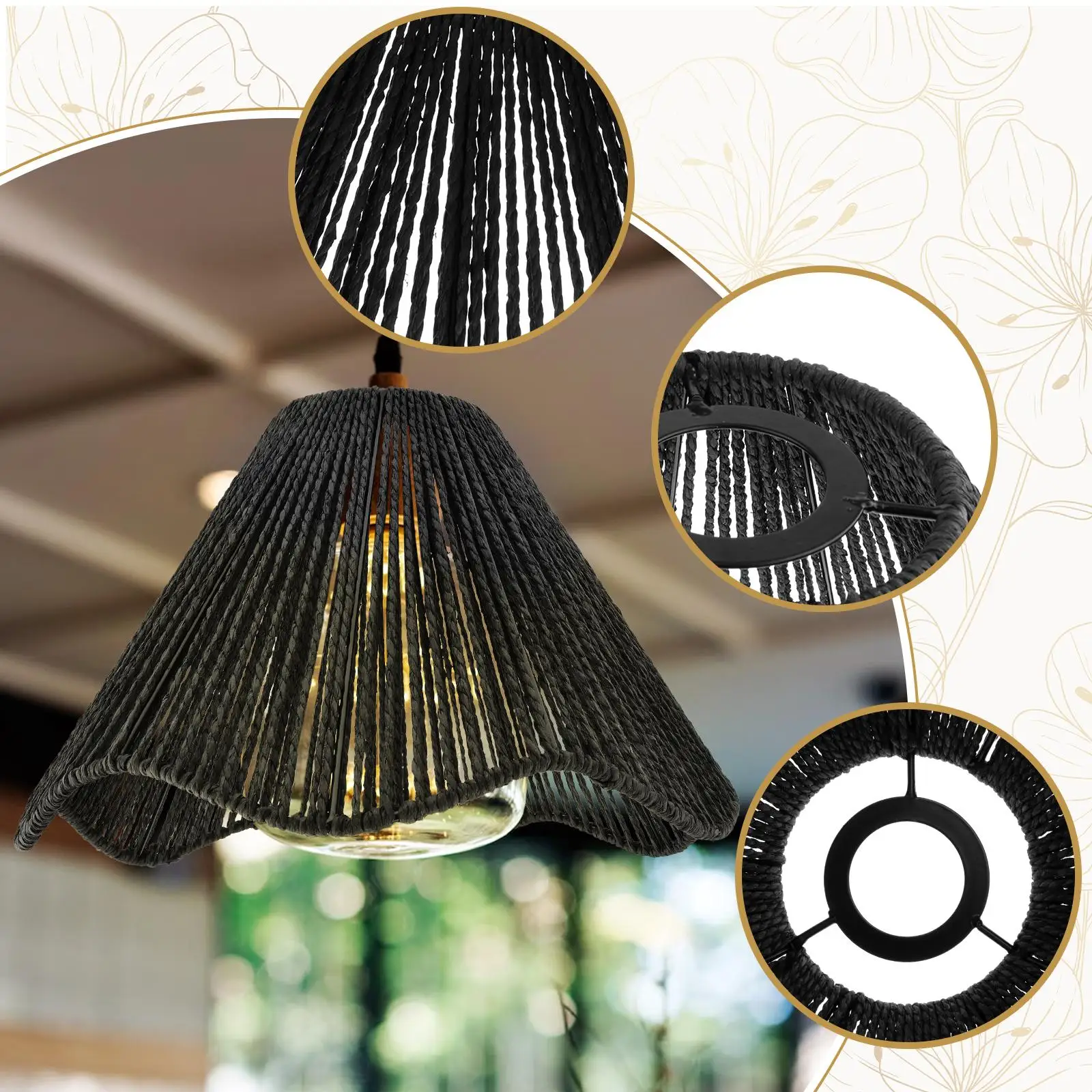 Woven Lampshade Pendant Light Cover Dustproof Lamp Shade Bohemian Light ...