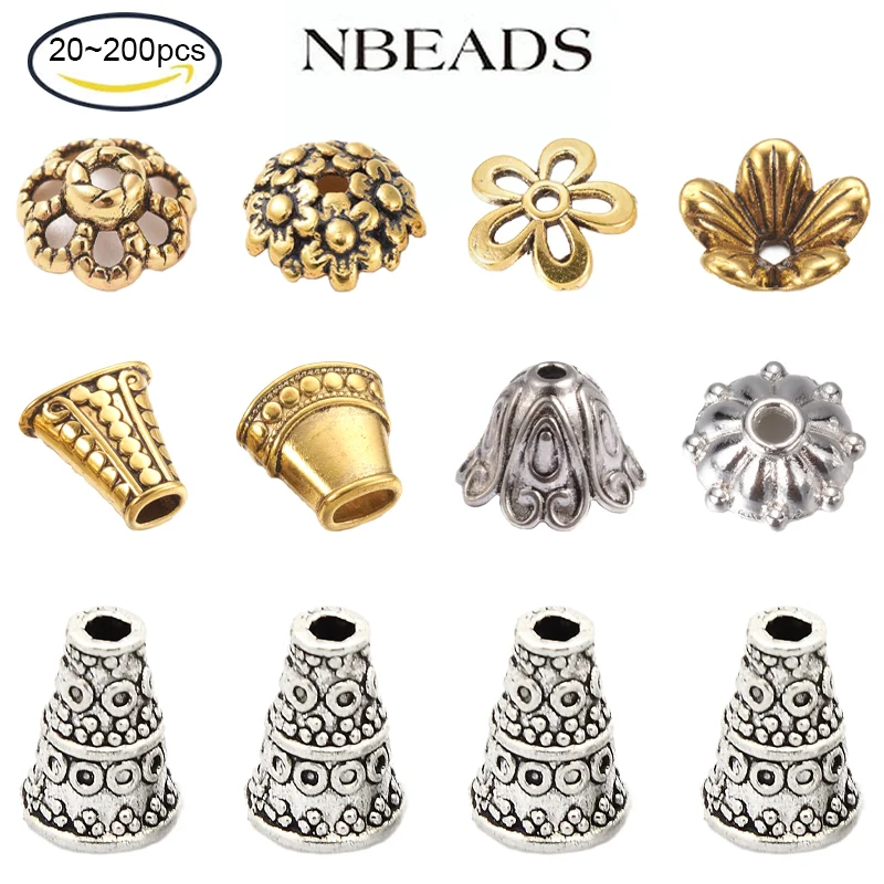 20-200PC Tibetan Style Alloy Bead Caps Kinds of Metal Flower Charm ...