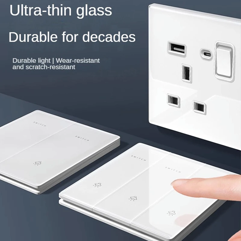 Ultra-thin-White-High-Quality-Glass-Lighting-Wall-Switch-UK-Wall-18W ...