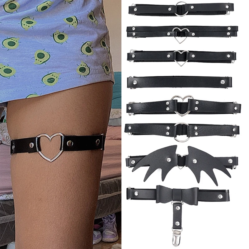 Sexy Women Elastic Pu Leather Leg Ring Garter Lingerie Belt Punk Heart ...