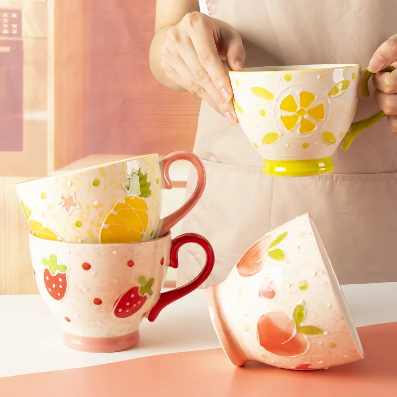 Ceramic Strawberry Cup Large Capacity Breakfast Milk Mug Creative Fruit ...
