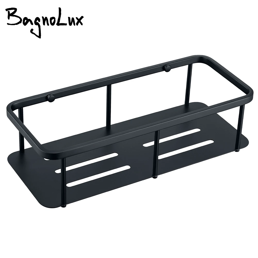 Black-Bathroom-Shelves-Shower-Rack-Shelf-Wall-Mounted-High-Quality ...