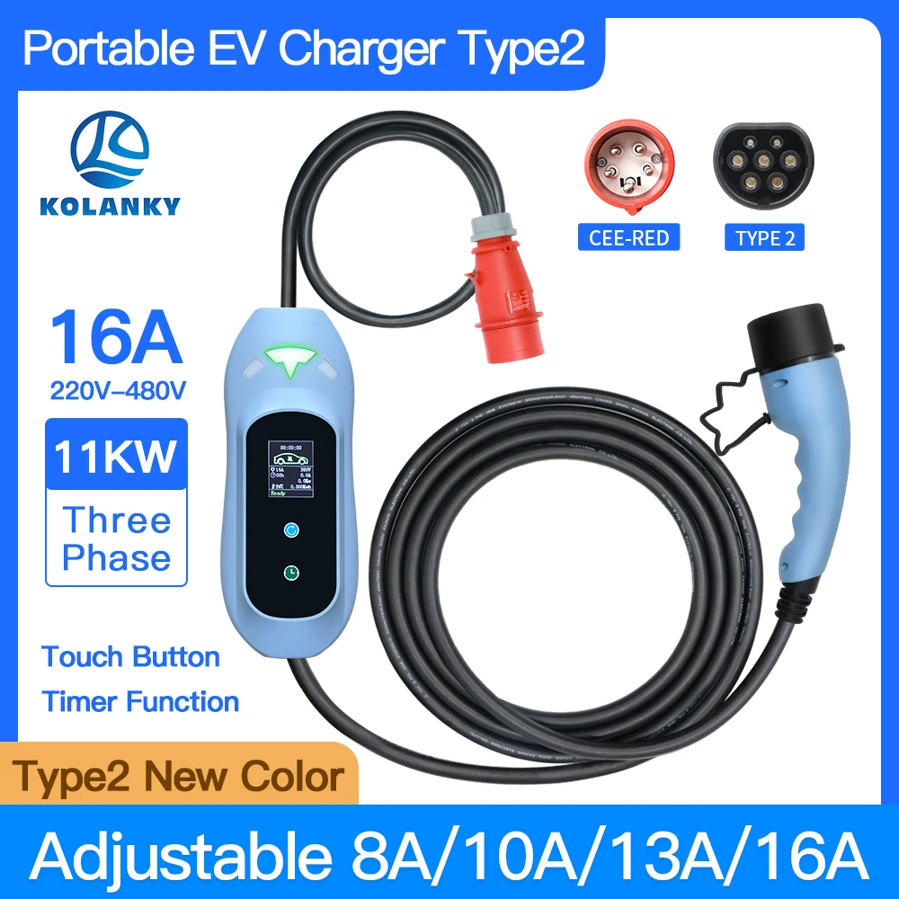 11KW 16A 3 Phase IEC 62196 Type 2 Wallbox Fast EV Charger With CEE Red ...