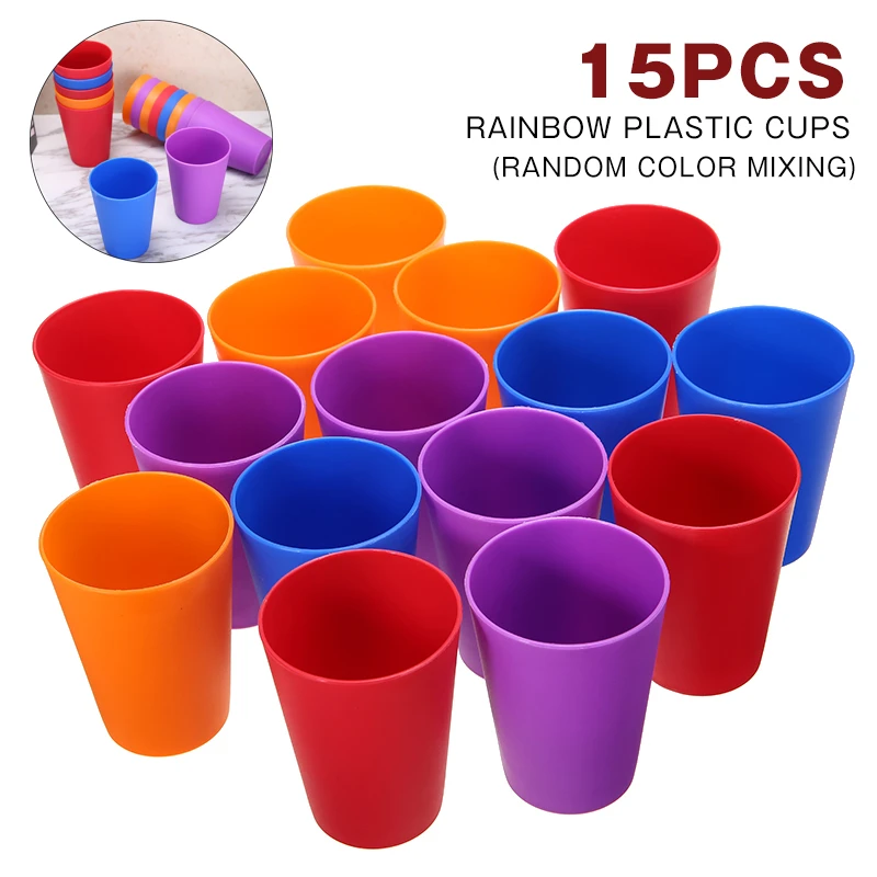 15pcs Colorful Rainbow Plastic Cups Home Reusable Drinking Cups Coffee ...