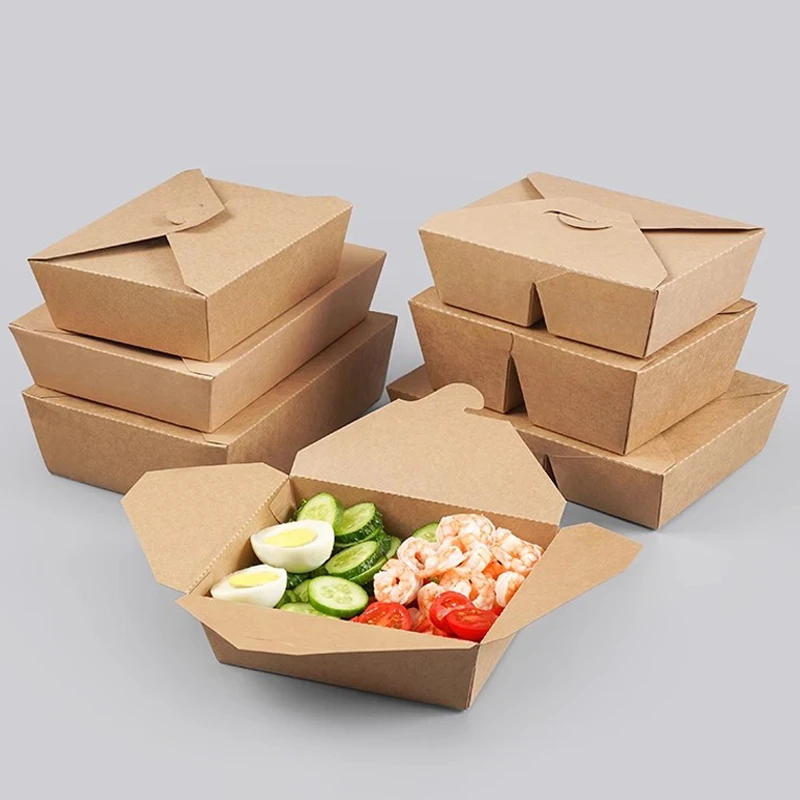 100pcs-Kraft-Paper-Lunch-Box-Disposable-Food-Packaging-Box-Fried ...