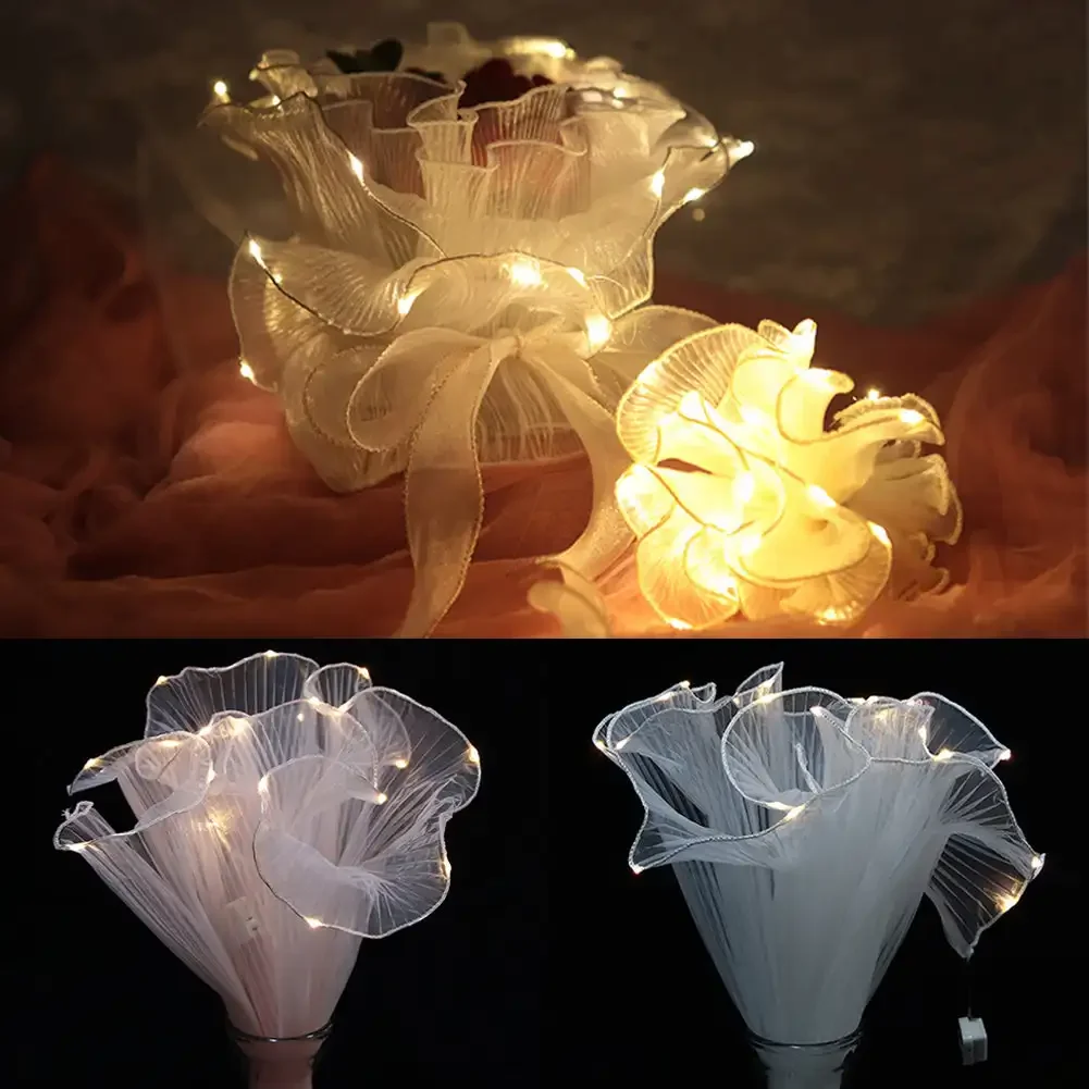 2-5Y-28CM-Wave-Tissue-Yarn-with-LED-Light-Flower-Bouquet-Wrapping-Gauze ...