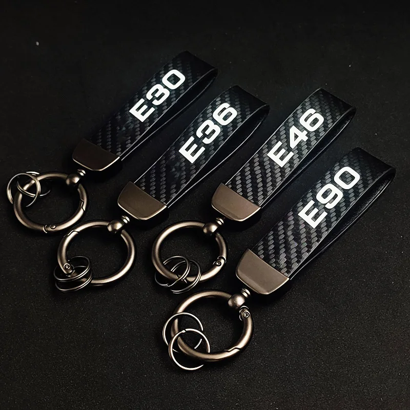 Luxury Women Men Key Chain Carbon Leather Car Keychain For E90 E46 E87 ...