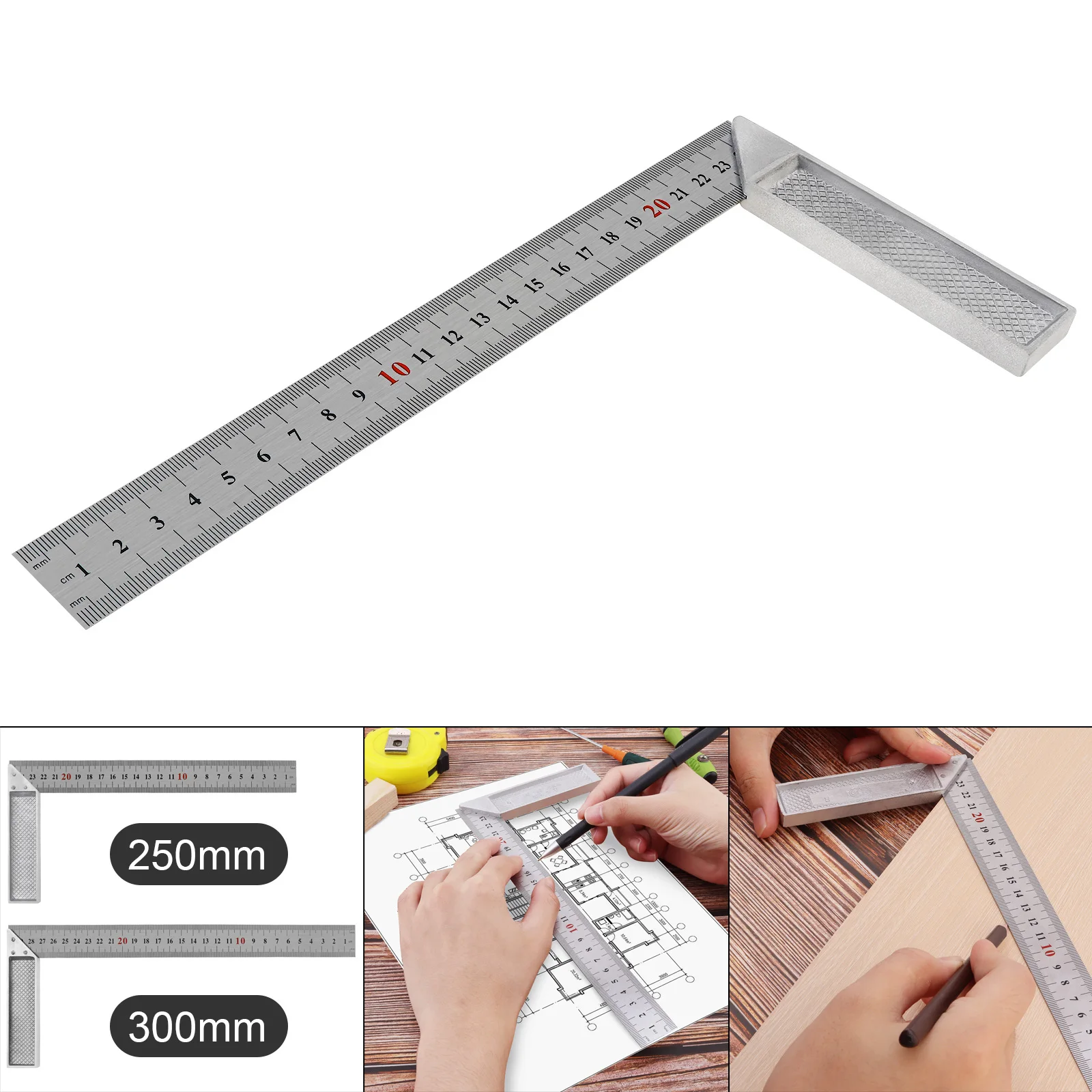 Stainless-steel-250mm-300mm-Aluminum-Alloy-Square-Ruler-Right-Angle ...