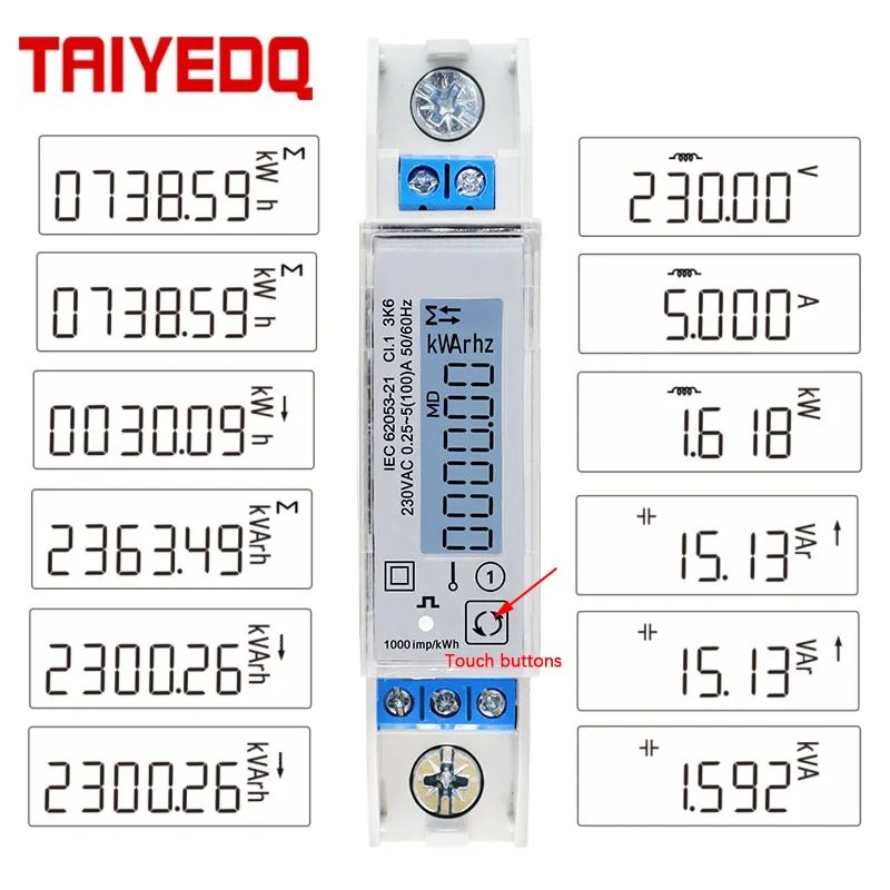 100A-Single-Phase-230V-Din-Rail-Meter-Electricity-Kwh-Meter-Multi ...