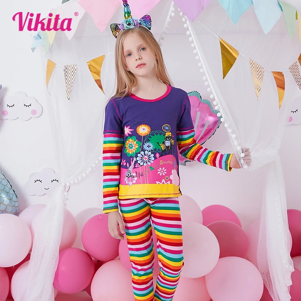 VIKITA-Girls-Clothing-Sets-Kids-Floral-Print-Long-Sleeve-Cotton-Rainbow ...