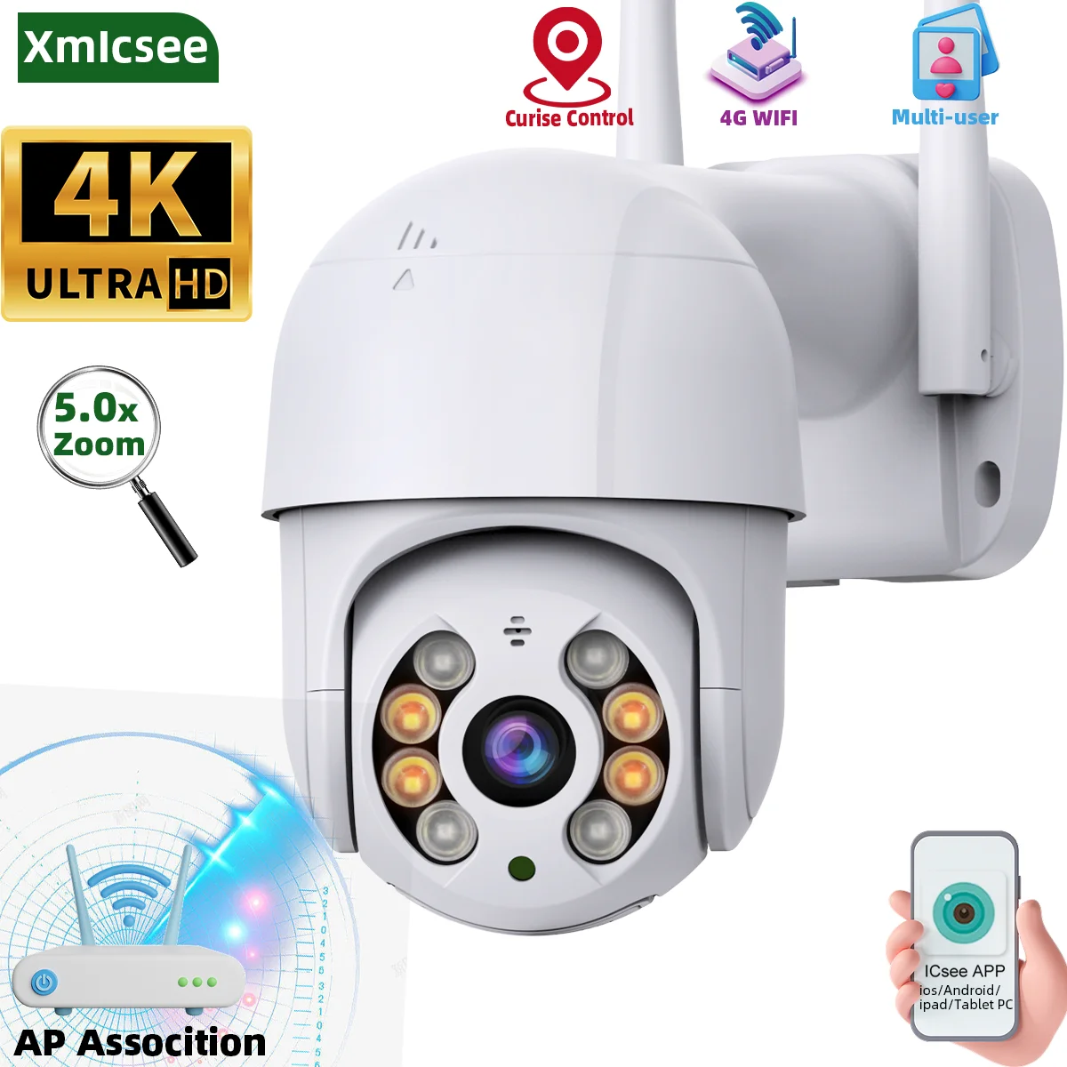 8mp 4k Outdoor Wifi Camera Black Speed Dome Auto Tracking PTZ Camera ...