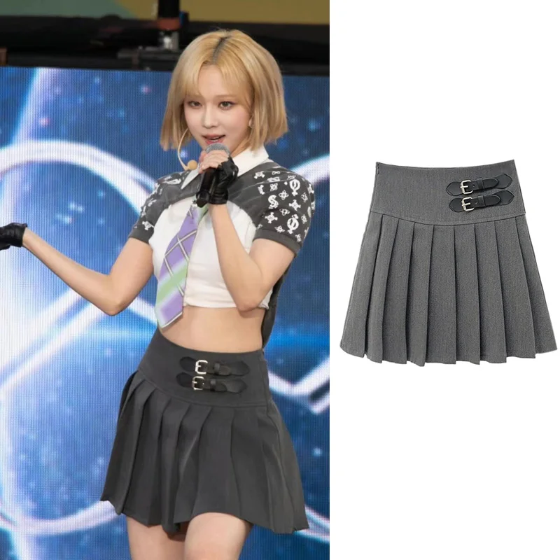 Winter-Kpop-Idol-Clothes-Women-Gray-Pleated-Skirt-Jazz-Dancewear-Dancer ...