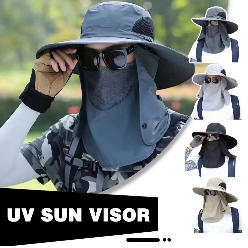 Outdoor UV Protection Cover Sun Hat Face Neck Flap Cap Wide Brim Beach ...